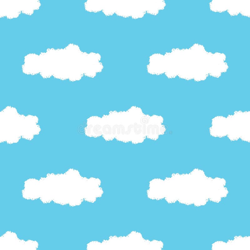 White Clouds on Blue Sky Seamless Pattern. Chalk Drawn Clouds Stock Vector - Illustration of ...