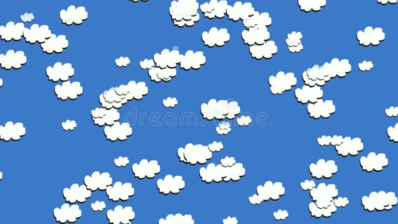 White Clouds Cartoon Animation Falling Down on Blue Background Stock ...