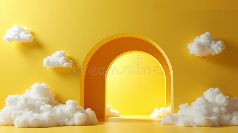 White Clouds Flying Inside the Kids Yellow Colored Room Stock Image ...