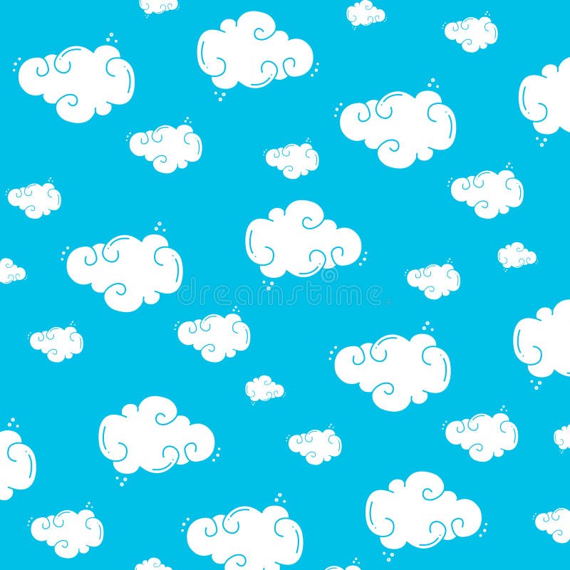 White Clouds Pattern on Abstract Blue Background, Seamless Design ...