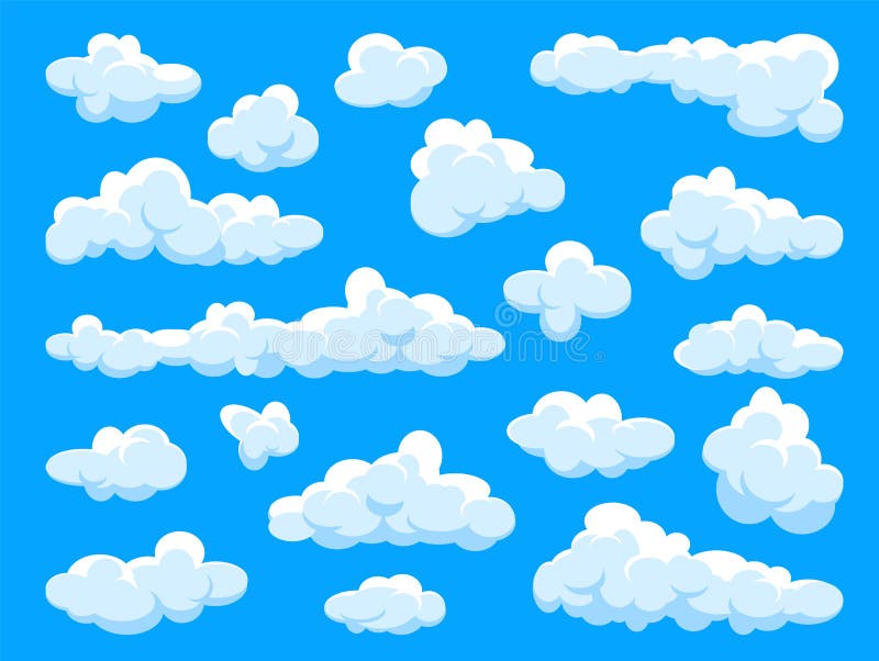 White Clouds Set. Abstract Blue Summer Sky. Simple Cartoon Cloud ...