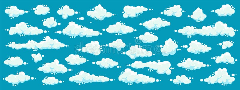 White Clouds Set. Abstract Blue Summer Sky. Simple Cartoon Cloud ...