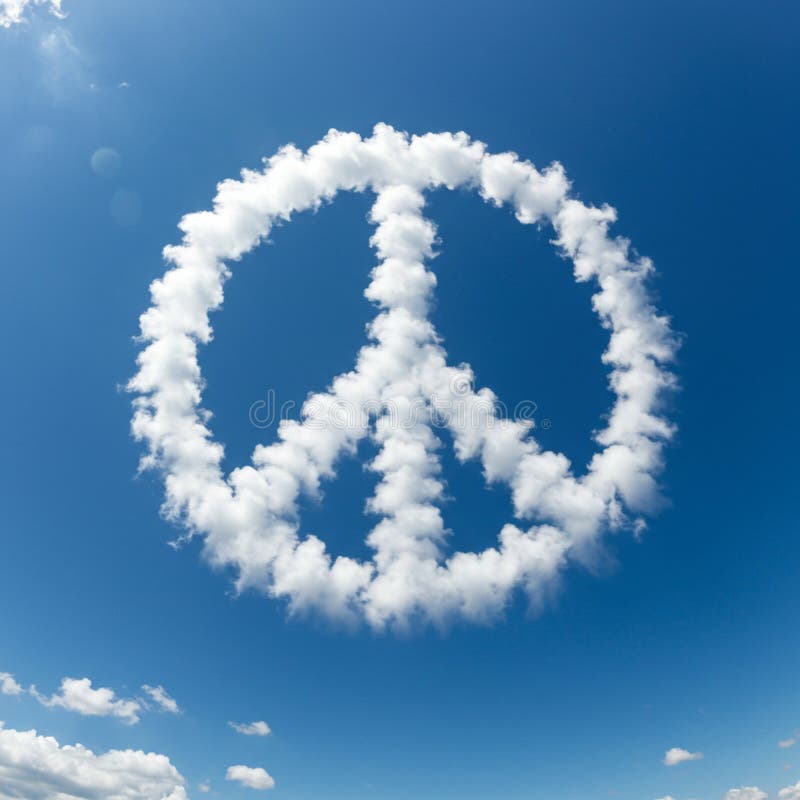 White Clouds are Shaped into a Peace Symbol Against a Bright Blue Sky ...
