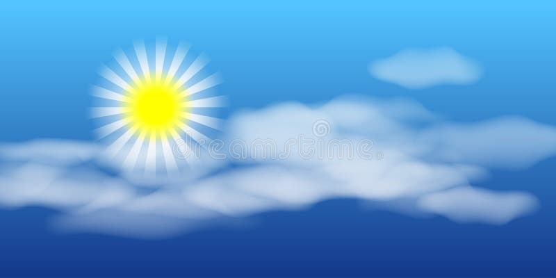 White Clouds and Sun on Blue Background Stock Vector - Illustration of ...