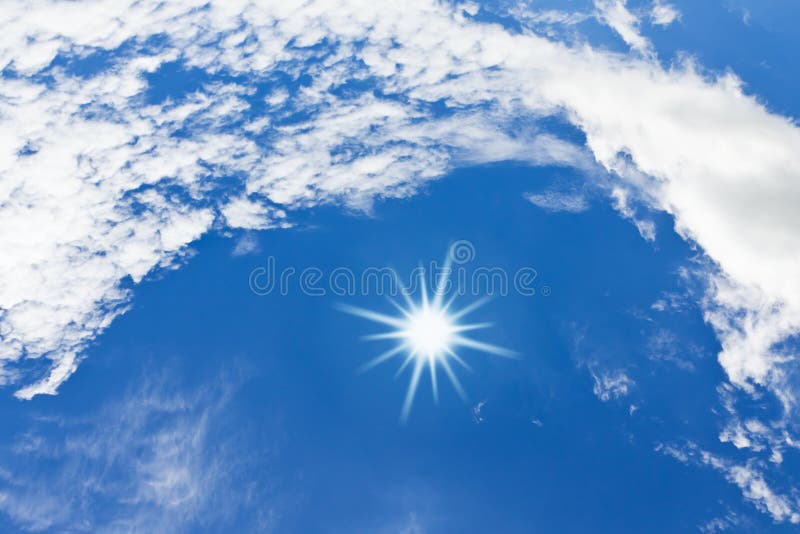 White Clouds and Sun Over Blue Sky Stock Photo - Image of cloudscape ...