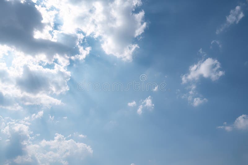 White Clouds with Sunbeam on Blue Sky Stock Photo - Image of background ...