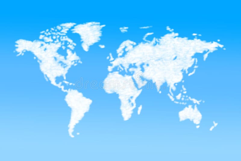 White Clouds of World Map on the Blue Gradient Background. Stock ...