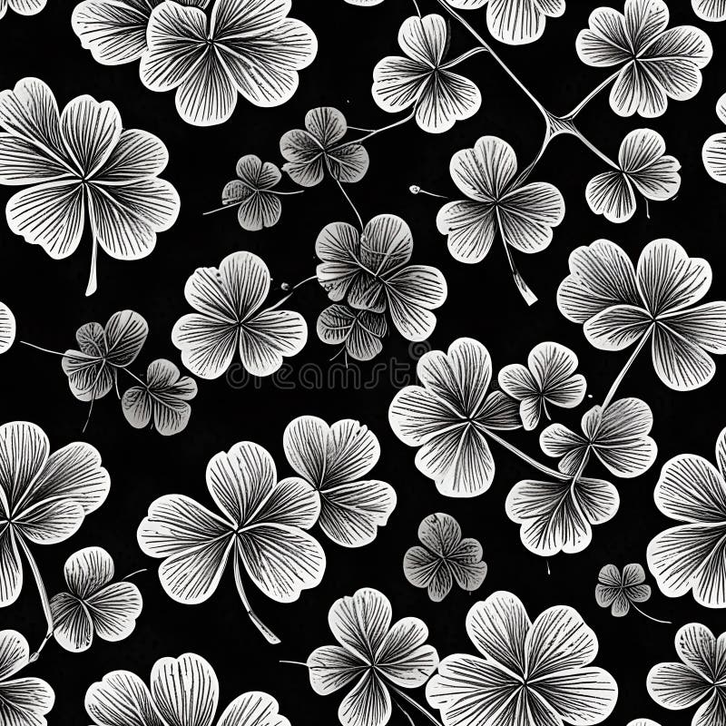White Clover Pattern on Black Background Stock Illustration ...
