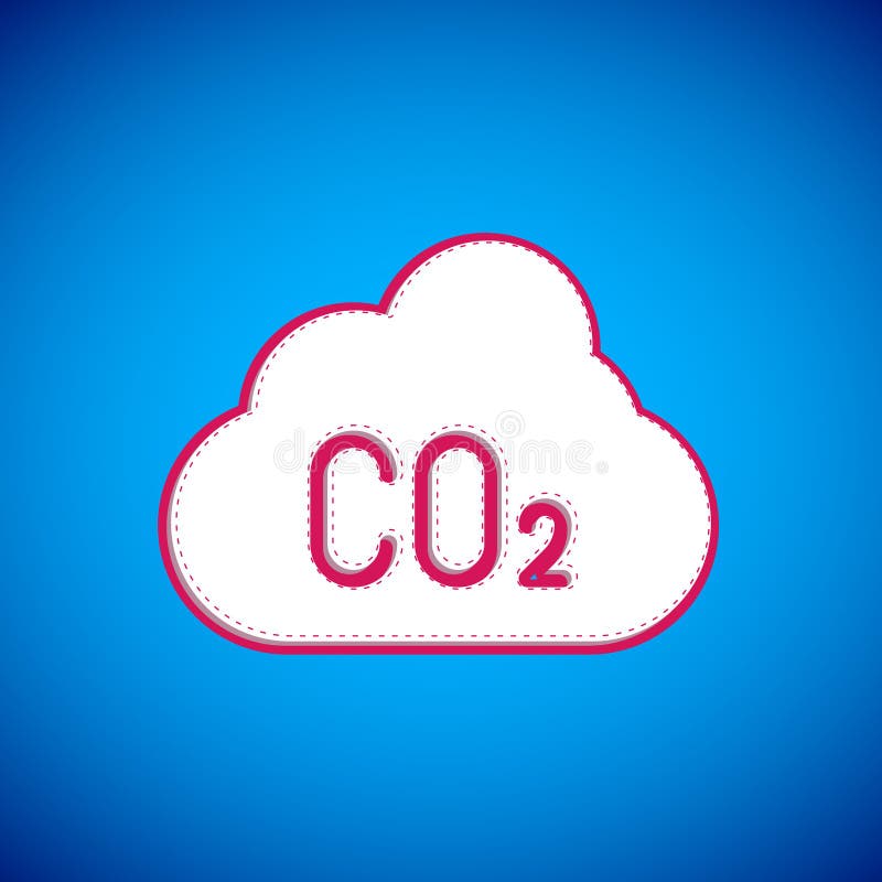 White CO2 Emissions in Cloud Icon Isolated on Blue Background. Carbon ...