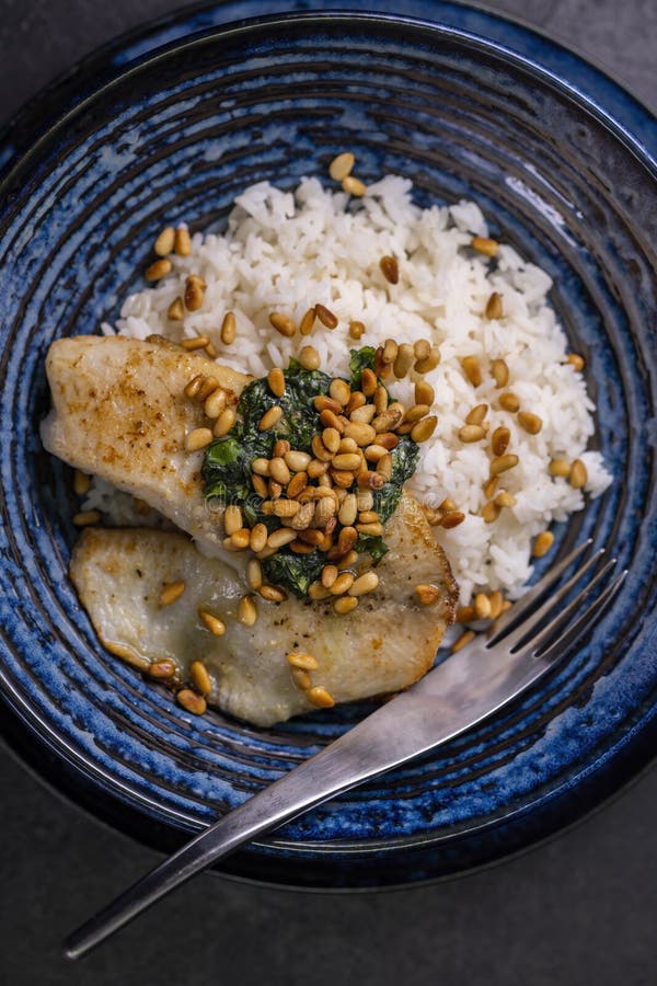 White Cod with Homemade Basil Pesto and Roasted Pine Kernels Stock ...