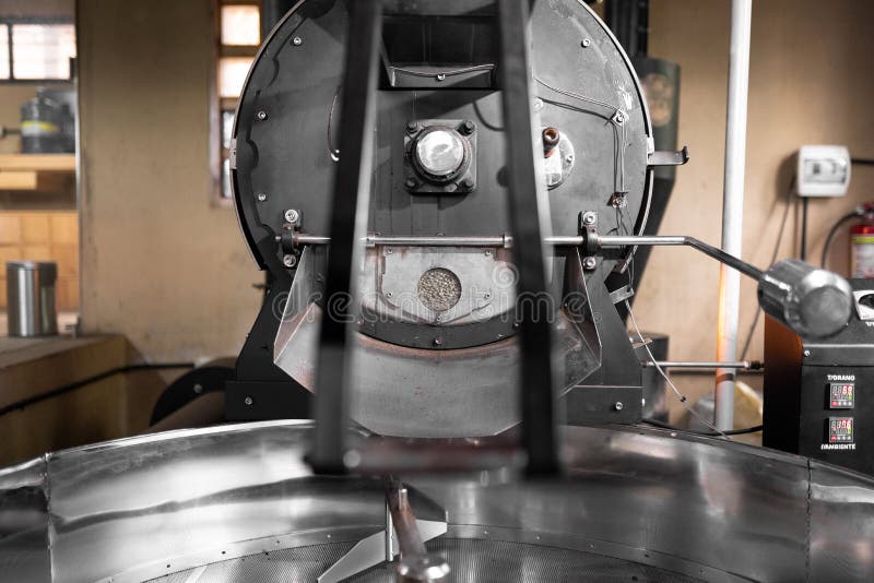 White Coffee Beans are Resting Inside of a Big Coffee Roaster Machine ...