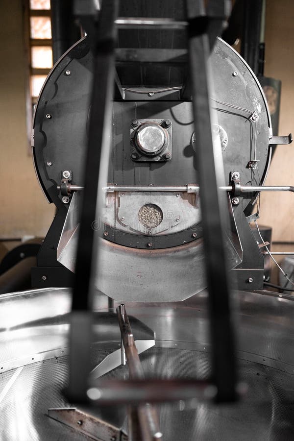 White Coffee Beans are Resting Inside of a Big Coffee Roaster Machine ...