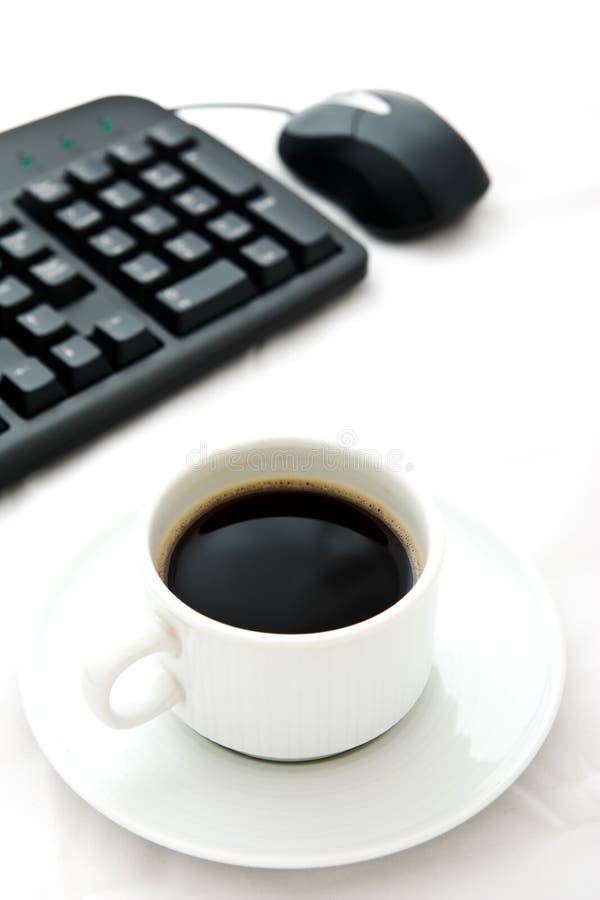 White Coffee Cup and Black Keyboard Stock Image - Image of modern ...