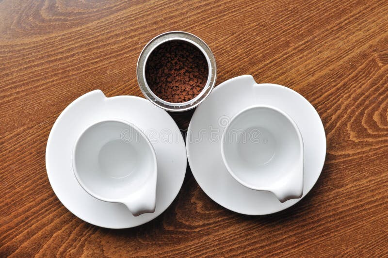 White Coffee Cup and Coffee Box on Wooden Table Stock Image - Image of ...