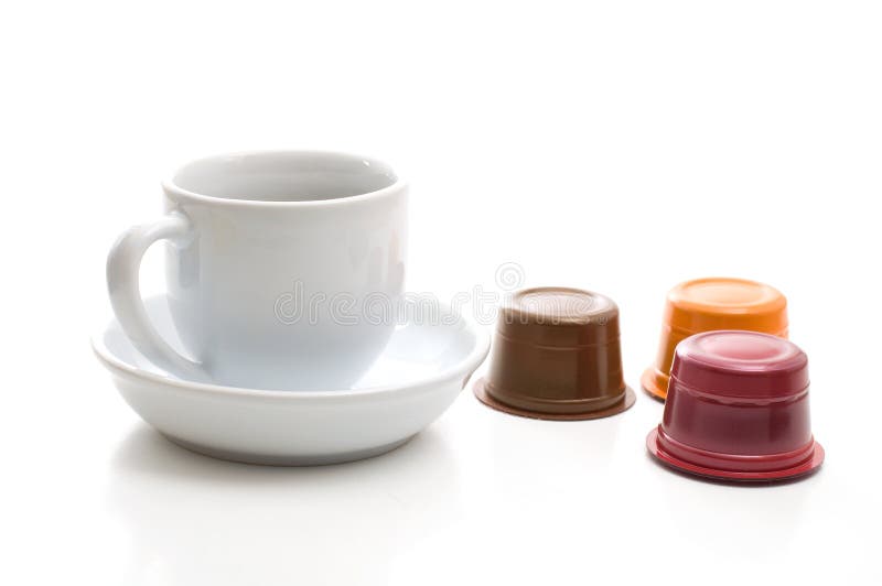 White Coffee Cup, Coffee Grains and Coffee Containers for Machine Stock ...