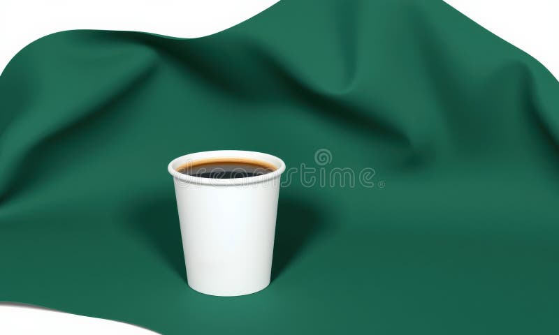 White Coffee Cup Filled with Black Coffee Sits on Green Fabric ...