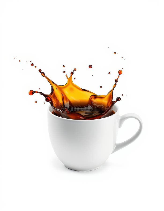 Coffee Splashes Dramatically from a White Cup on a Bright Background ...