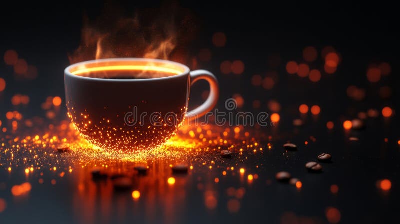 White Coffee Cup Glowing with Fire and Sparkles Stock Illustration ...