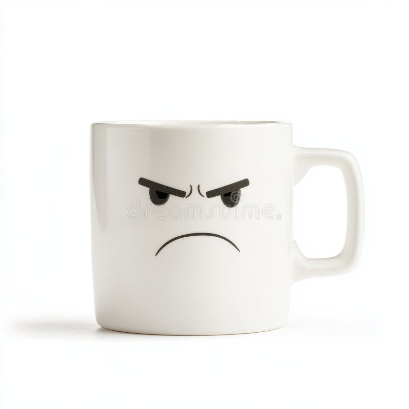 White Coffee Cup with Grumpy Face Design Stock Illustration ...