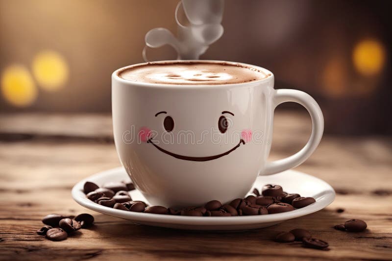 White Coffee Cup with Happy Face on Coffee Feed Stock Illustration ...