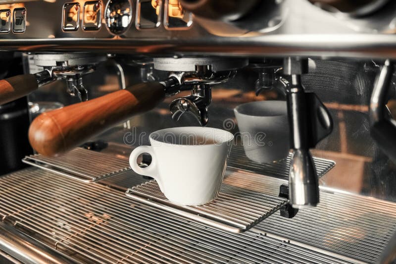 Coffee Cup Prepared for Making Coffee in a Professional Coffee Machine ...
