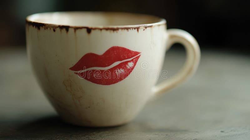Lipstick-stained Coffee Cup on a Rustic Table, AI Stock Photo - Image ...