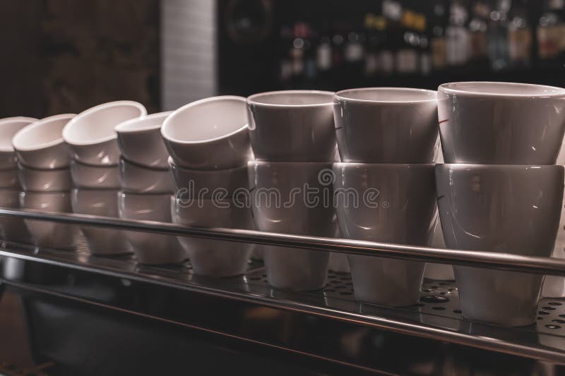 A Stack of Clean White Cups in a Coffee Shop Stock Image - Image of ...