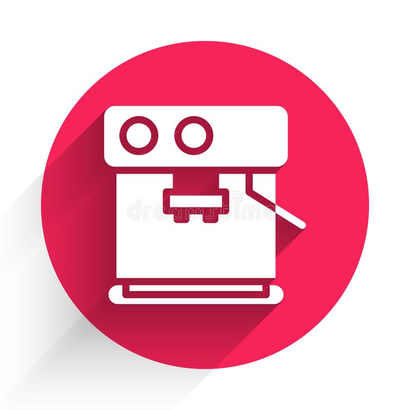 White Coffee Machine Icon Isolated with Long Shadow. Red Circle Button ...
