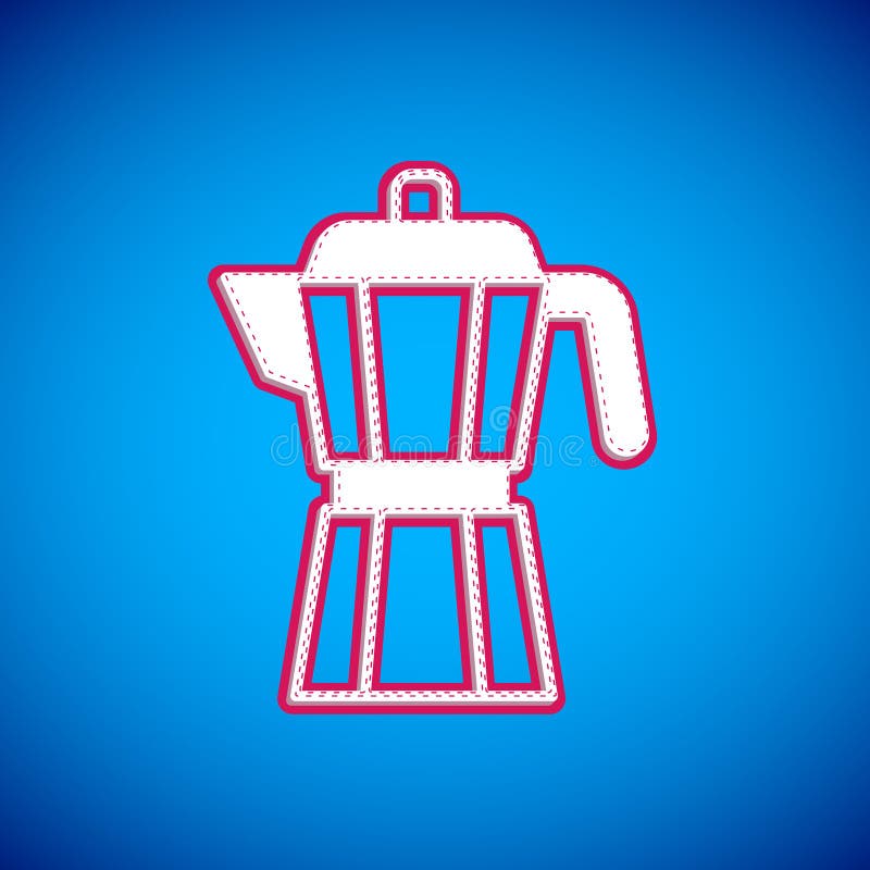 White Coffee Maker Moca Pot Icon Isolated on Blue Background. Vector ...
