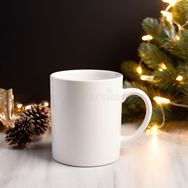 White Coffee Mug with a Handle on a Marble Table with a Blurred ...