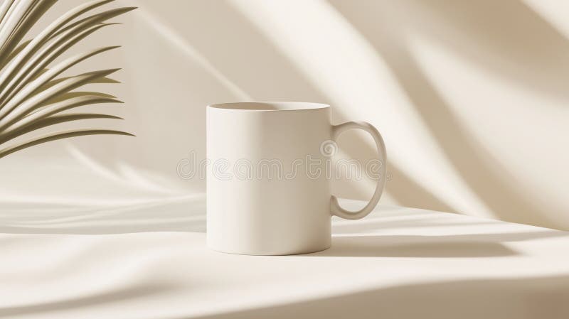 White Coffee Mug Mockup on White Table with Shadow Overlay Stock ...