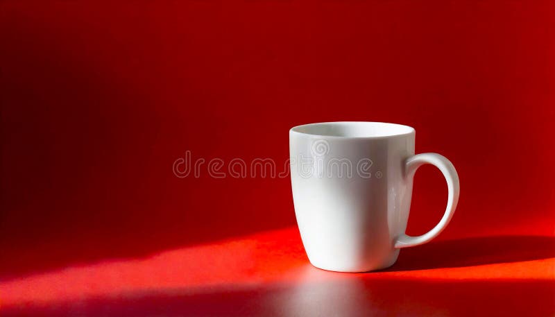 White Coffee Mug Side View with Light Shadows on a Red Isolated ...