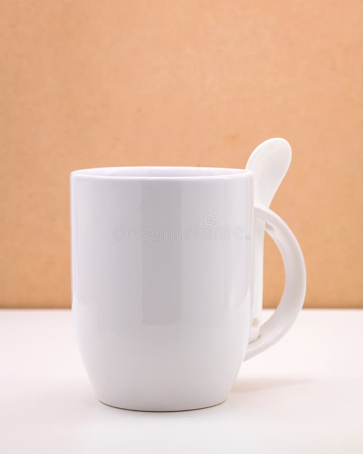White Coffee Mug and Spoon on Backdrops. Ceramic Tea Cup for Your ...
