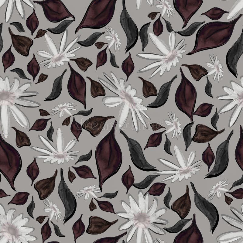 White and Coffee Pattern of Flower and Leaves Stock Illustration ...