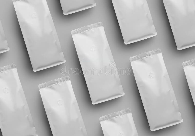 White Coffee Pouch Mockup, Diagonal Packaging Presentation, Top View ...