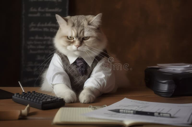 White-collar Cat Behind Table Stock Illustration - Illustration of boss ...