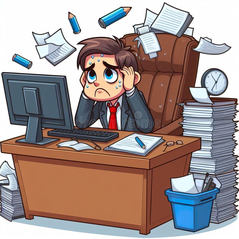 White-collar Worker Overstrained with Modern Technology Stock ...