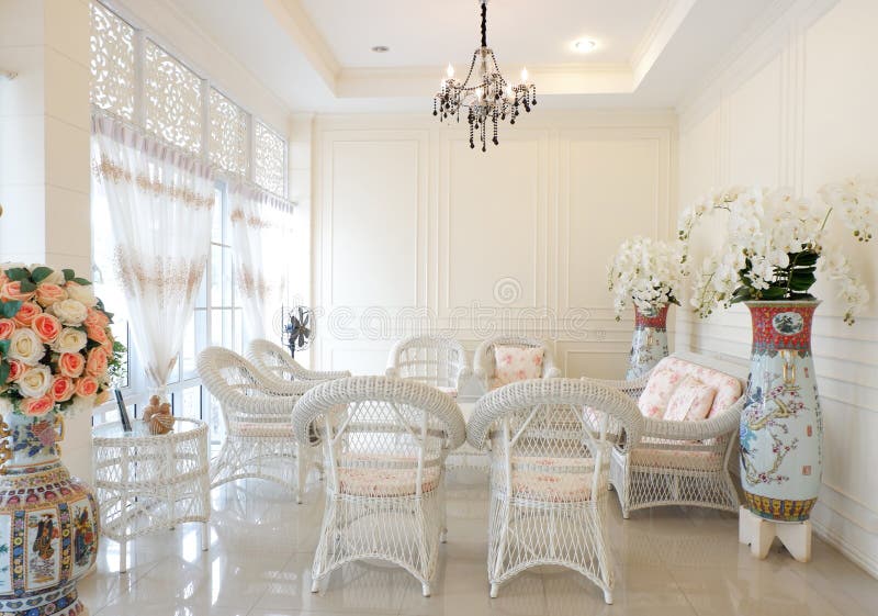 White Colonial Interior Style. Stock Image - Image of material ...