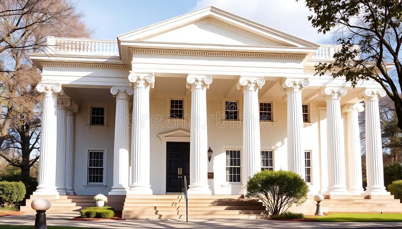 White Colonnade Building Facade, Depicting Classical Architecture and ...
