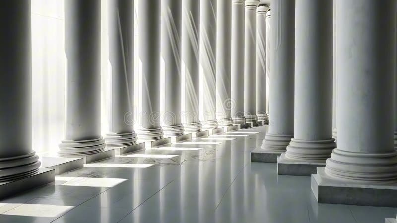 White Colonnade Featuring Tall Classical Columns with Soft Light ...