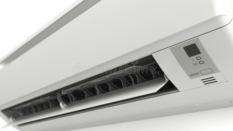 White Color Air Conditioner Machine 3d Render on White Stock ...
