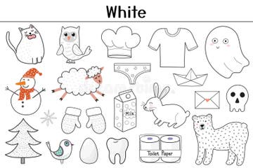 White Color Objects Set. Learning Colors for Kids Stock Vector ...