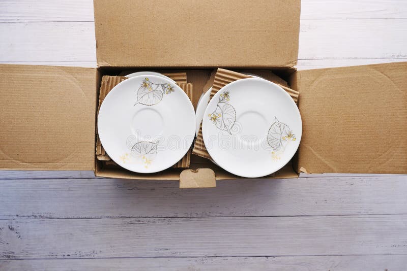 White Color Plate in a Box on Table Stock Image - Image of dining ...
