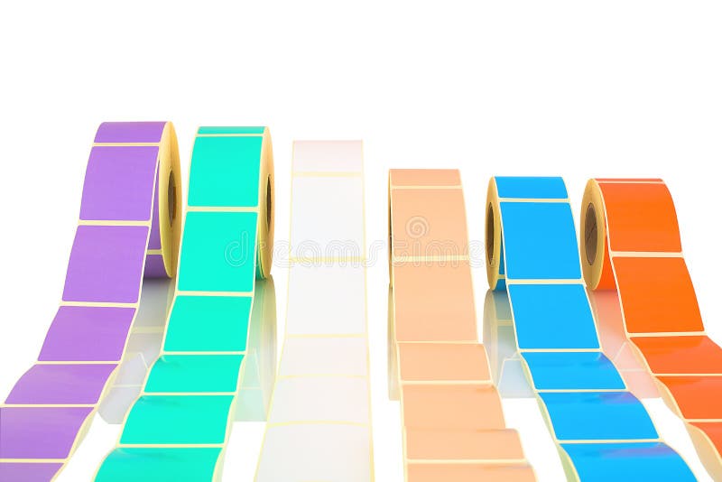 White Label Rolls and Printed Barcodes Isolated on White Background ...