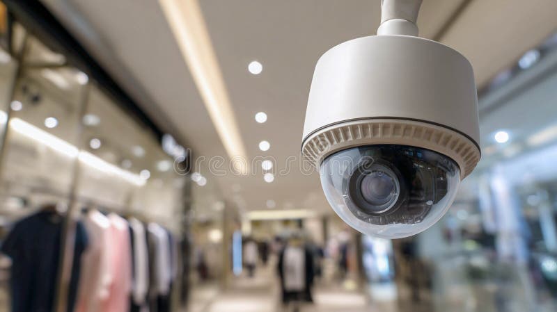 A White-colored Video Camera Installed in a Public Place, in a Shopping ...