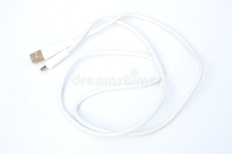 The White Colour Data Transfer Wire for Phone Isolated in White ...