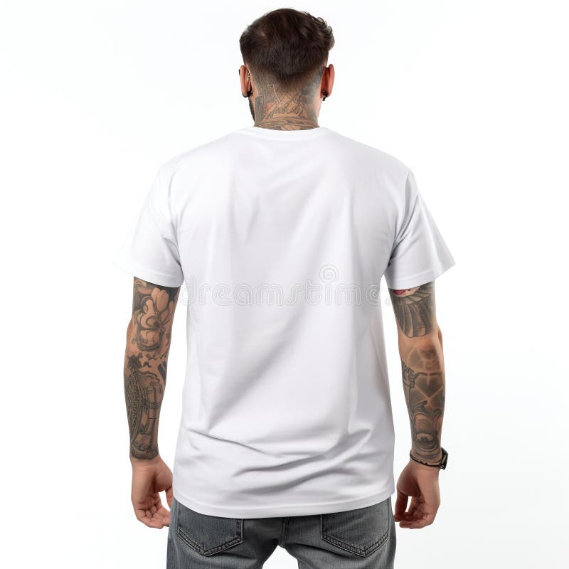White Colour Round Neck T-shirt, Back View Isolated on a White ...