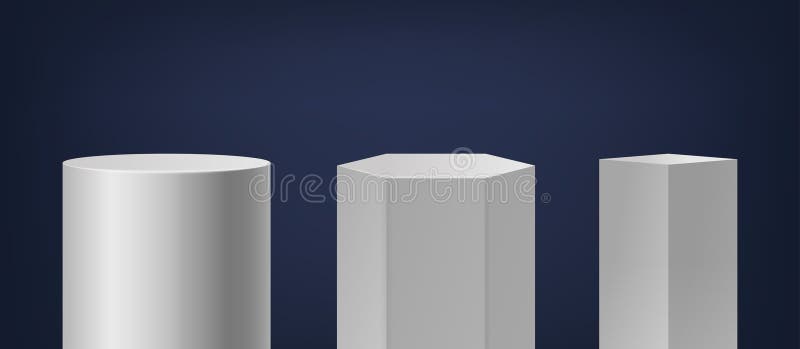 White Column Podiums. Vector Round, Hexagonal and Square Shaped Pillars ...