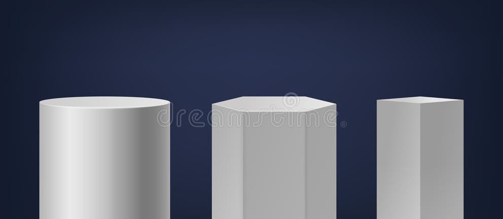White Column Podiums. Vector Round, Hexagonal and Square Shaped Pillars ...