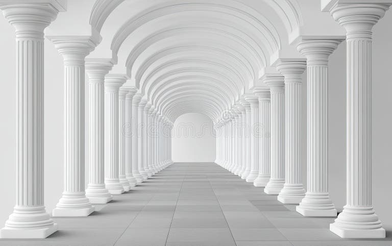 Elegant White Column Corridor Stock Illustration - Illustration of ...